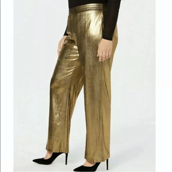 NY Collection | Pants & Jumpsuits | Nwt Metallic Gold Pull On Wide Leg ...